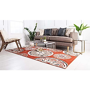 Unique Loom Modern Collection Floral, Geometric, Abstract, Bright Colors, Indoor and Outdoor Area Rug, 5 ft x 8 ft, Terracotta/Beige