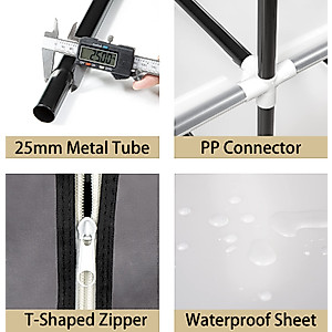 KEKIWE Portable Closet, 69 Inch Wardrobe Closet for Hanging Clothes with 4 Hanging Rods, 8 Storage Shelves, Side Pockets, Strong and Durable 25mm Metal Tube, Quick and Easy to Assembly, Grey