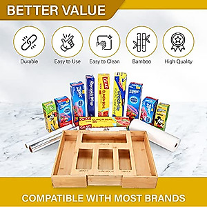 LayAid Kitchen Drawer Organizer, Expandable Ziplock Bag Storage Organizer and Plastic Wrap Dispenser, Compatible with Gallon, Quart, Snack, Sandwich Variety Size Bag,12" Aluminum Foil & Wax Paper