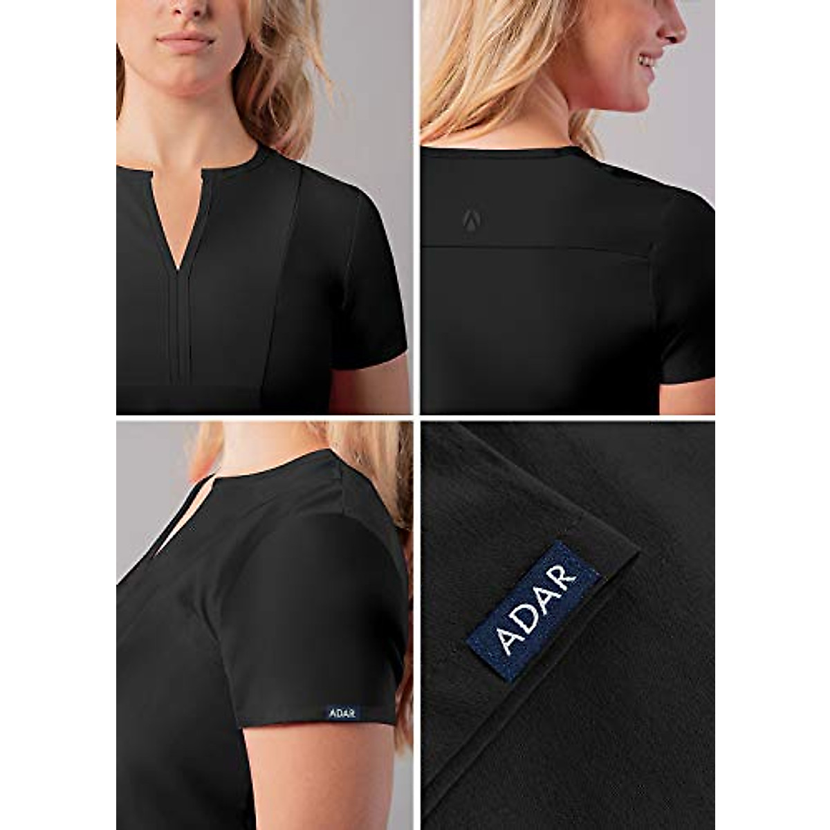 Adar Addition Scrubs for Women - Notched V-Neck Scrub Top - A6002 - Black - S