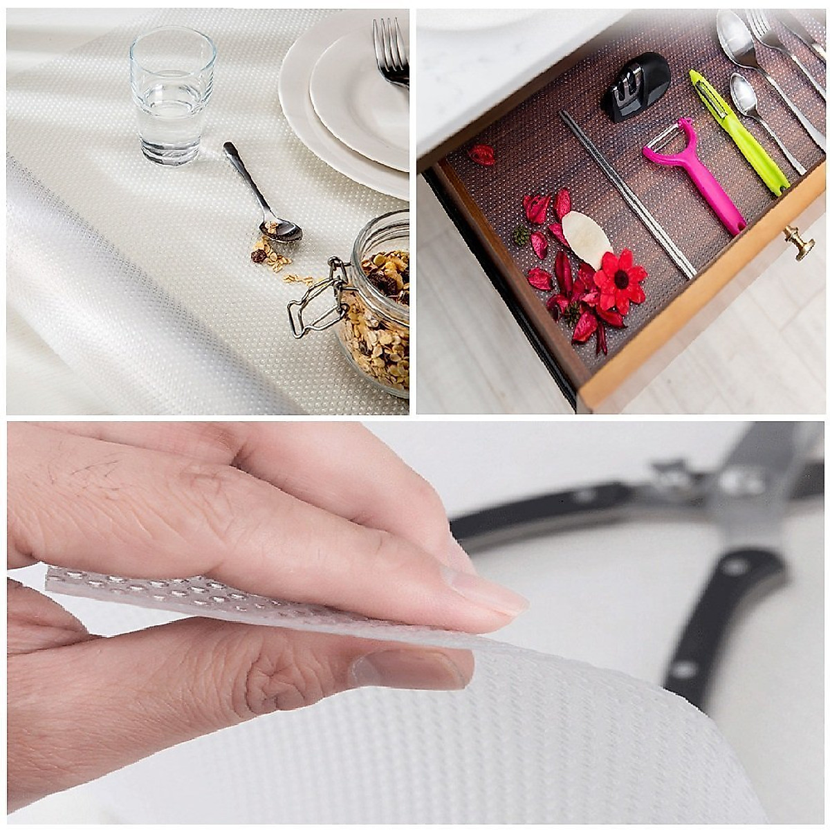 3 Pack 12 Inch x 59 Inch EVA Shelf Drawer Liner, Transparent Non-Adhesive Cupboard Cabinet Non-Slip Mat, Anti-Frost, Waterproof, Can Be Cutting to Any Size
