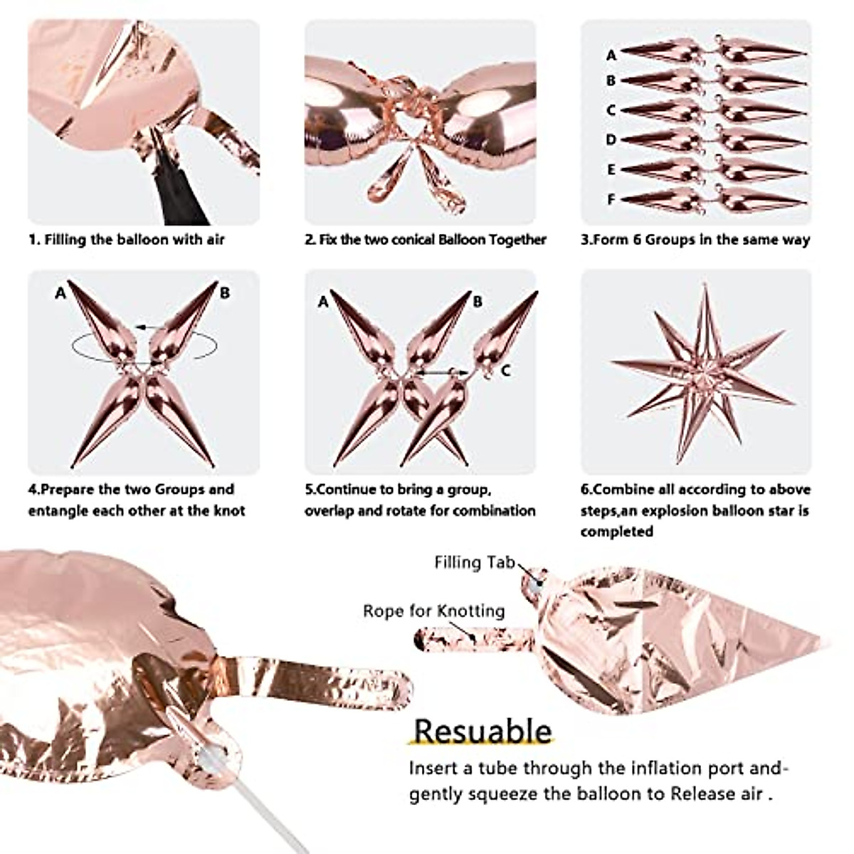 75 Pieces 26" Rose Gold Balloons Star Foil Balloons Mylar Balloons for Baby Shower, 12 Point Large Starburst Balloons for Gender Reveal, Wedding, Magical Prom or Engagement Party Decors Kids Surprise