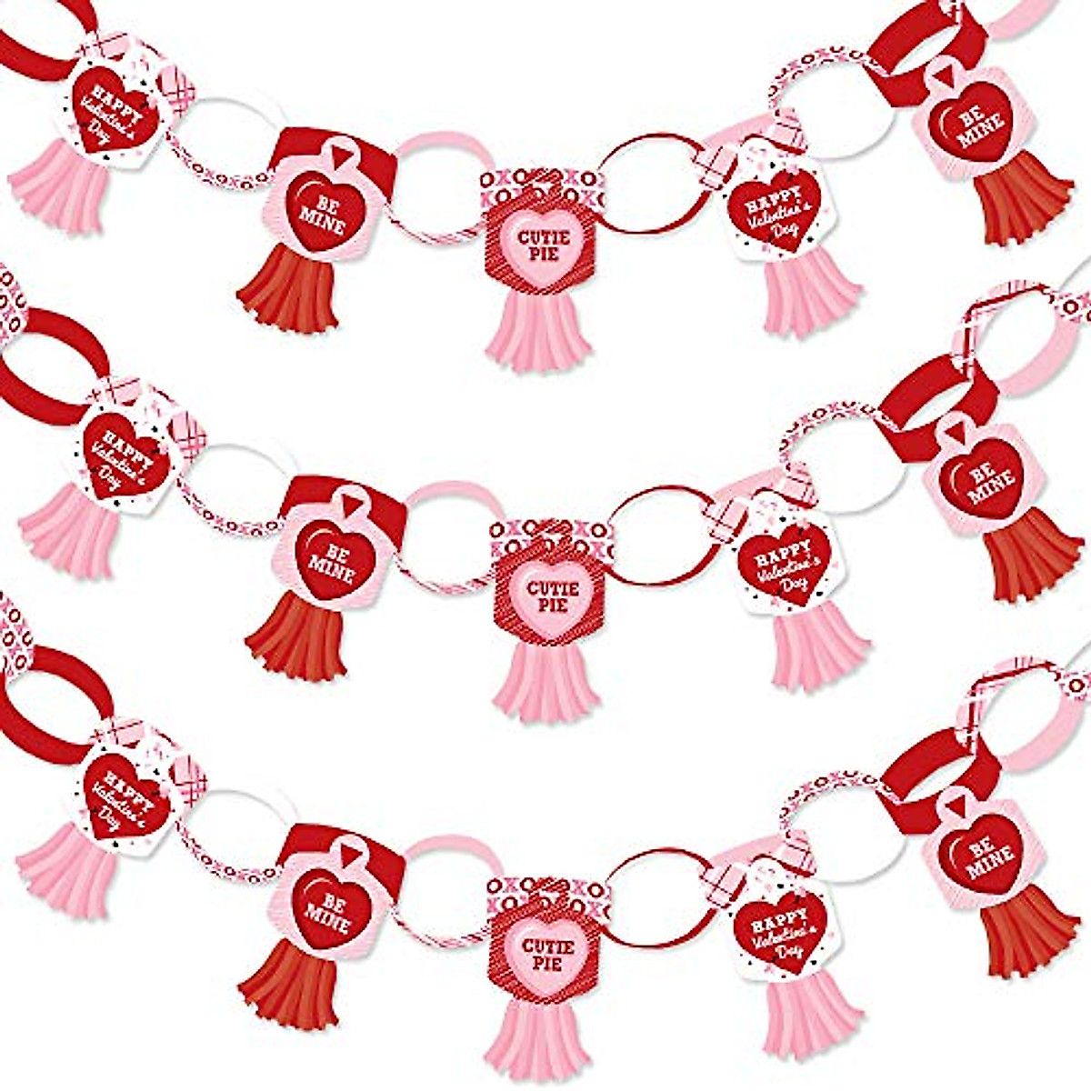 Big Dot of Happiness Conversation Hearts - 90 Chain Links and 30 Paper Tassels Decoration Kit - Valentine’s Day Party Paper Chains Garland - 21 feet