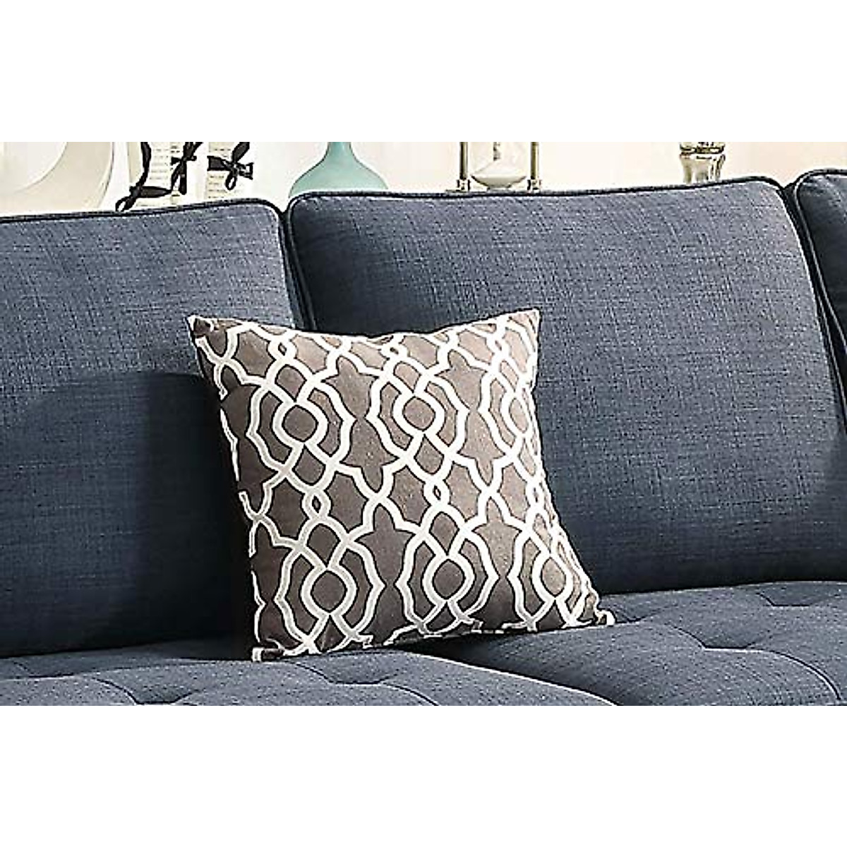 Poundex Bobkona Kemen 2-Pieces Sectional Sofa | Linen-Like Polyfabric Left or Right Chaise | F6989 model | Blue color