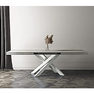 Mobili Fiver, Emma 140 Extendable Dining Table, Concrete Grey with White Crossed Legs, Made in Italy