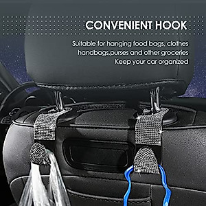 cueclue 2 PCS Car Seat Headrest Hook, Bling Rhinestone Car Storage Headrest Hanger Holder Hooks Organizer, Auto Back Seat Hangers Rear, Headrest Hooks for Purse Groceries Bag Handbag (White)