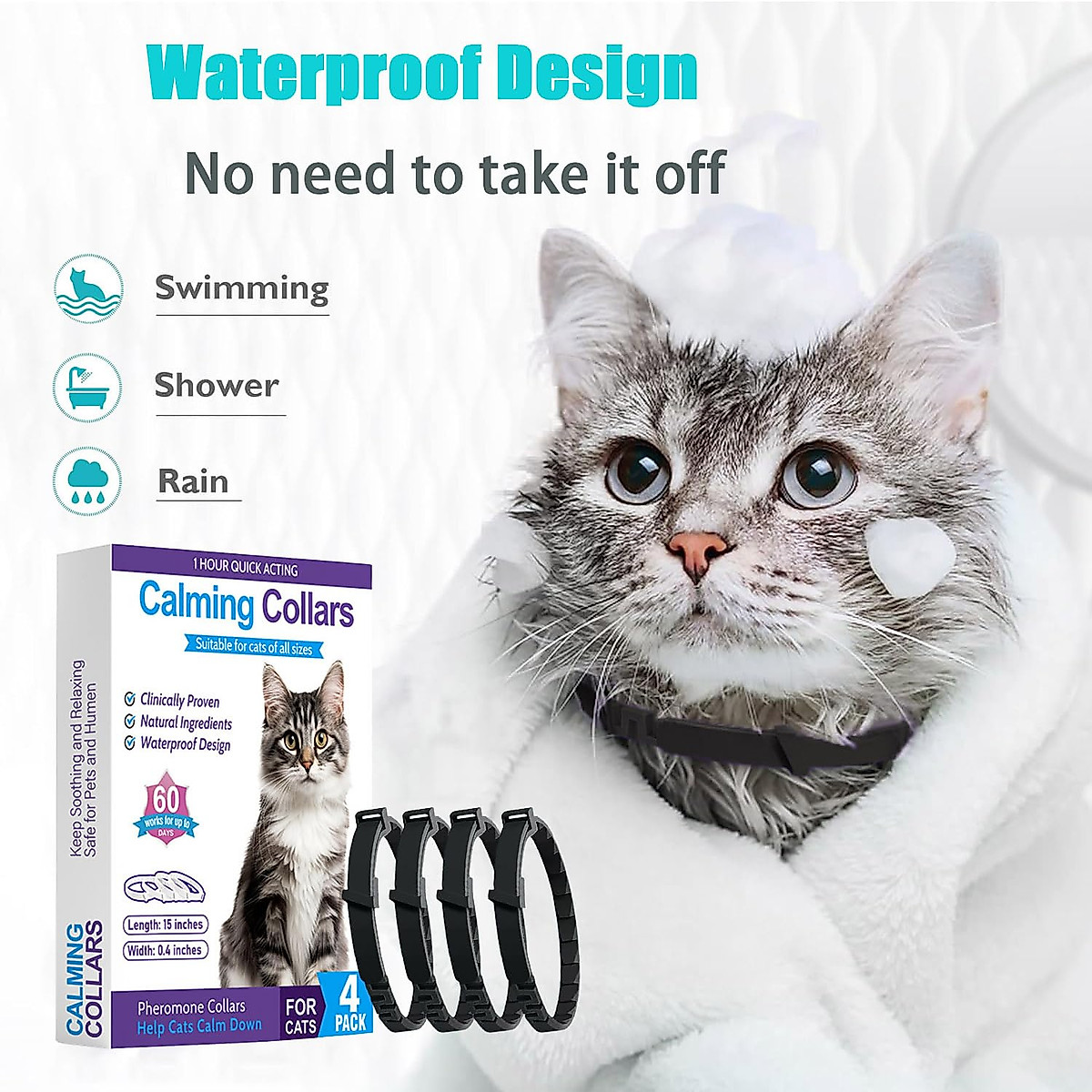 Calming Collar for Cats,Pheromone Collar for Cats, Cat Anxiety Relief for 60 Days,Adjustable, Water-Resistant & Breakaway Calming Collar Make Cat Relaxed 4 Pack