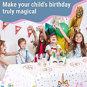 Discovering DIY Unicorn Birthday Decorations for Girls - Party Supplies Kit for 16 Guests w/ Plates, Cups, Goody Bags, Utensils, Napkins, Cake Cutter & Topper, Candles, Table Cloth and Banner