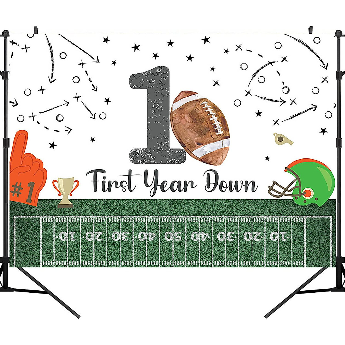 MAYSSKQ Football First Birthday Backdrop It's Game Time First Year Down Photo Background Game On Football Boy Birthday Party Decorations (7x5ft)
