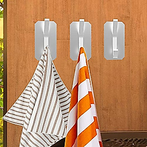 BATHHOLD Adhesive Wall Hooks Heavy Duty, Towel Hooks for Hanging Coat, Key, Robe, Stick on Hooks for Bathroom, Home, Office, Kitchen - Space Aluminum (6packs)