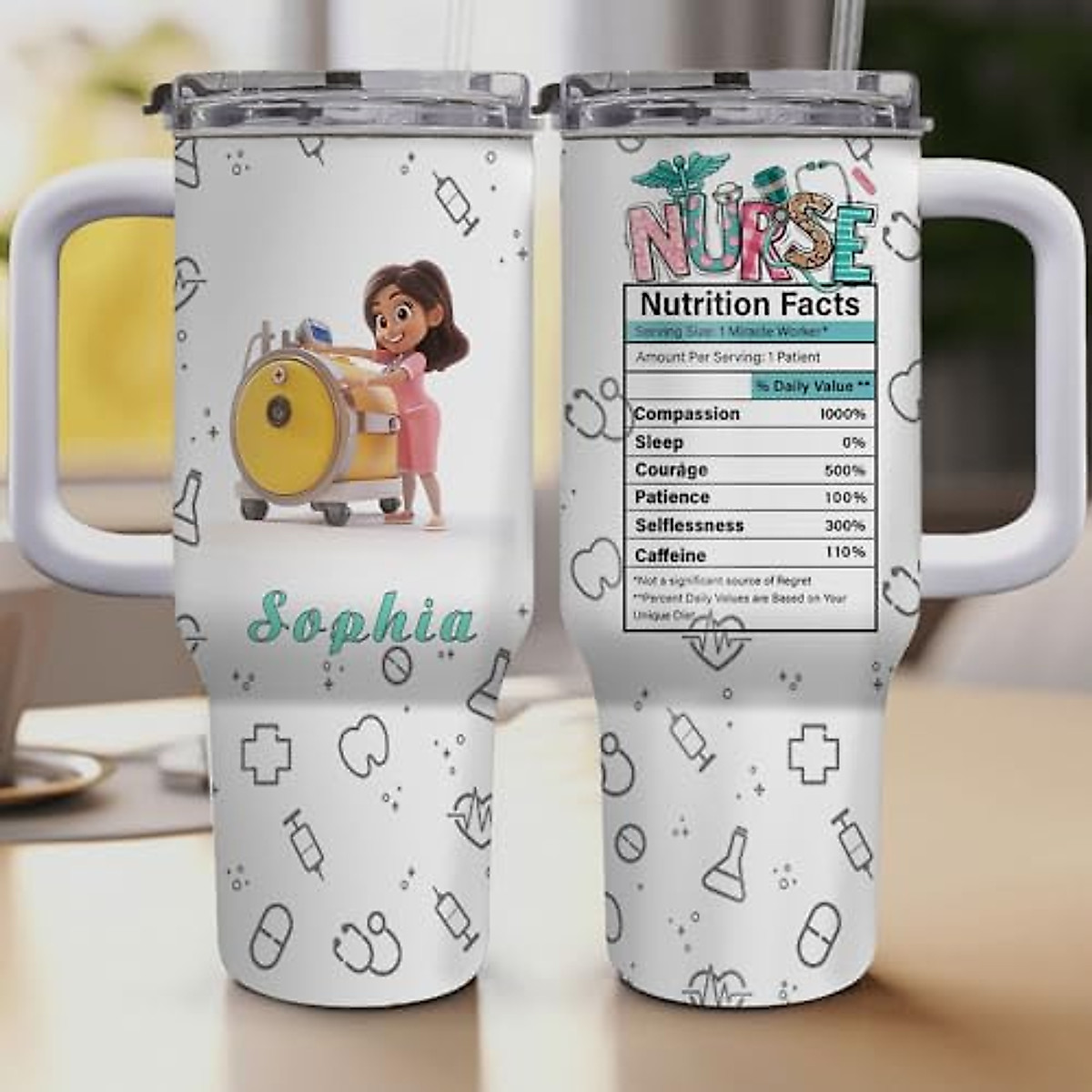 Personalized Nurse Tumbler 40oz -hyperbaric medicine-Custom Name Insulated Travel Mug with Handle & Straw, Gift for Nurses, Medical Workers, Appreciation, Mother's Day ilbGDi