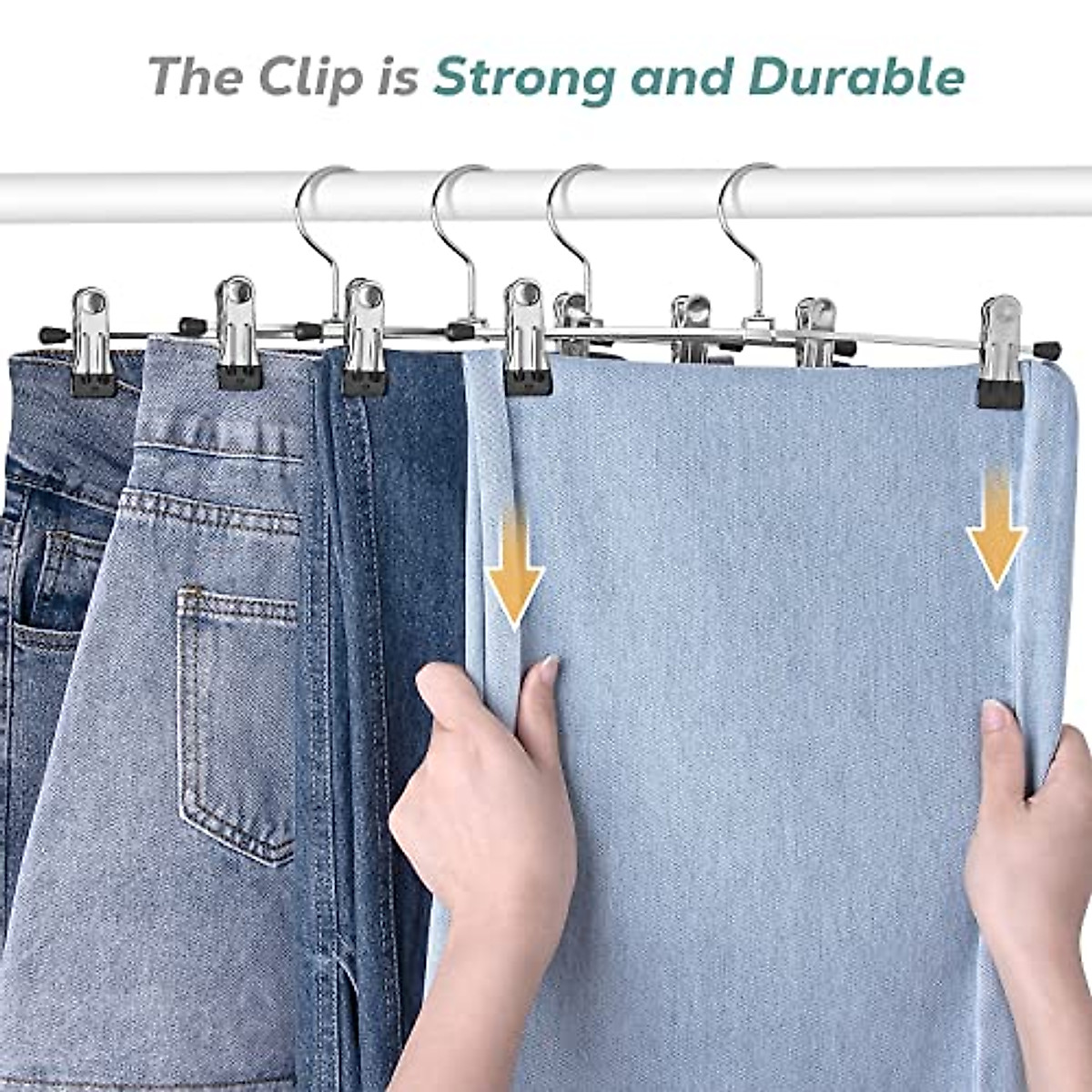 IEOKE Pant Hangers, 20 Pack Skirt Hangers with Clips Metal Trouser Clip Hangers for Heavy Duty Ultra Thin Space Saving