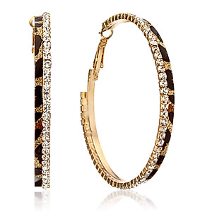 Gemini Women Fashion Leopard Print Crystal Big Round Hoop Earrings Gm148, Size: 5cm, Color: Gold