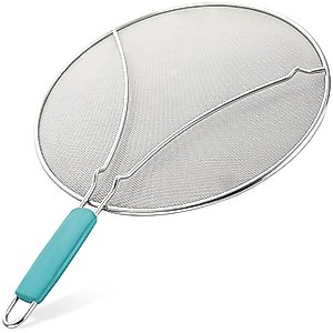 Zulay Kitchen Large Splatter Screen for Frying Pan (13") - Blocks Hot Oil Splashes - Stainless Steel Grease Splatter Guard for Frying Pan - Keeps Stoves Clean & Prevents Burns While Cooking (Blue)