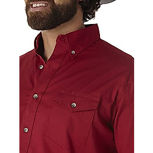 Wrangler mens Painted Desert Two Pocket Long Sleeve Work button down shirts, Red, Small US