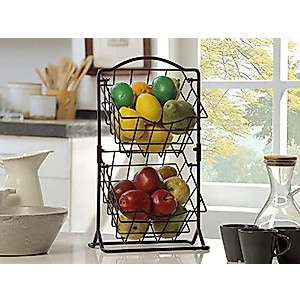 SunnyPoint 2-Tier Metal Mini Countertop Fruit Storage Basket, Antique Black