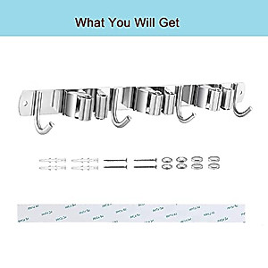 Nlmyt Mop and Broom Holder Wall Mount, Broom Organizer Wall Mount, Stainless Steel Mop Holder Storage, Broom Hook, Heavy Duty Broom Rack for Home, Garage, Garden, Laundry Room (3 Racks 4 Hooks)