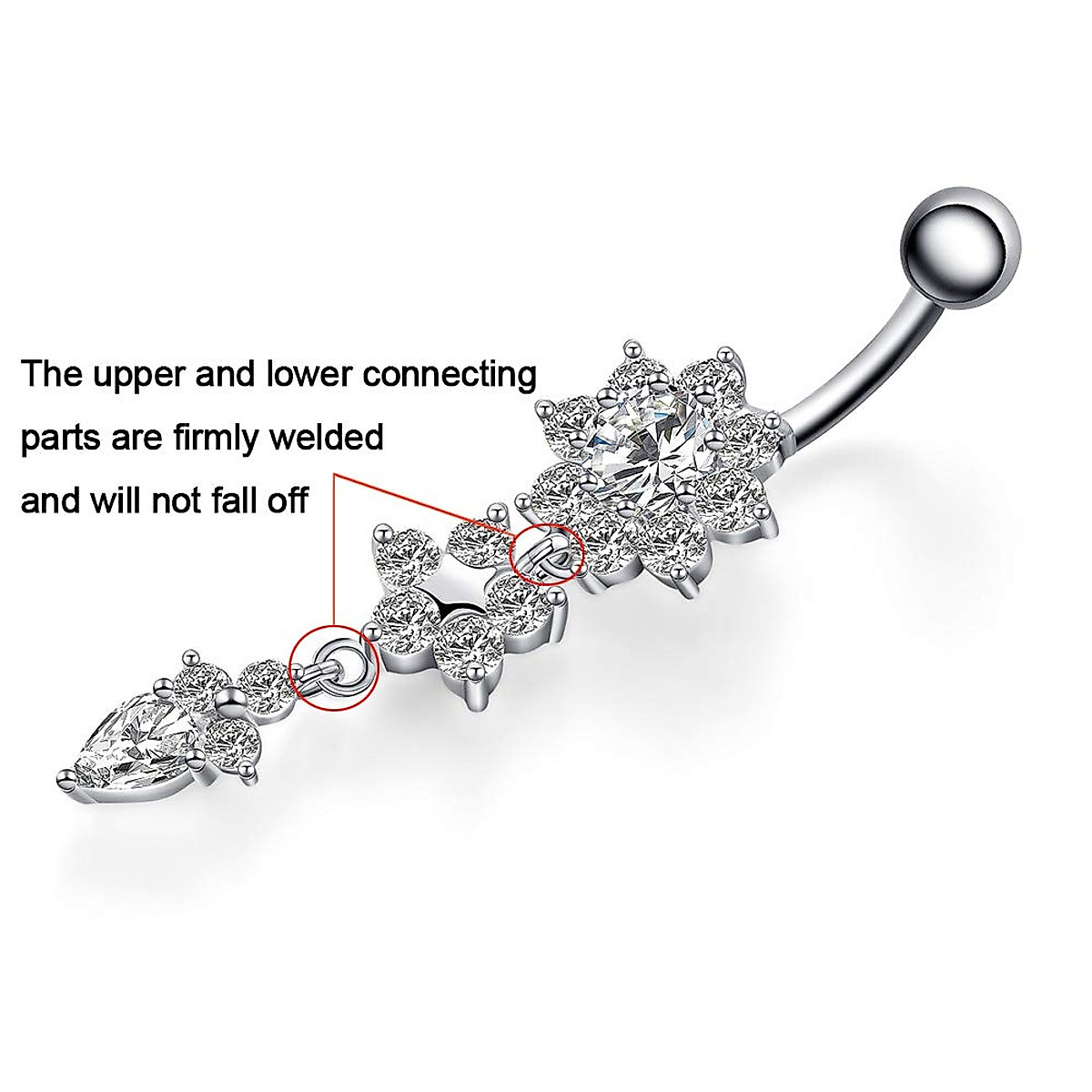 Gnoliew 14G Belly Button Rings Belly Flower Dangle Women Body Piercing Jewelry