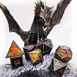 HAOMEJA Color Changing Temperature Metal Dragons DND dice set D&D dice Set Role Playing Dice Apply to Dungeons and Dragons Black Transition Colourful