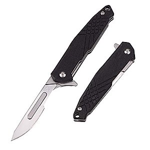 Samior S102 Mini Flipper Scalpel Folding Pocket Knife with 10pcs #24 Replaceable Blade, Flat Texture Contoured G10 Handle with Liner Lock, Utility EDC Keychain Knives, 1.2oz