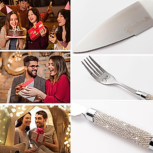 VARLKA Silver Wedding Cake Knife and Server Set, Cake Cutter and Pie Server Set with Fork for Mr Mrs,Cake Cutting Set for Wedding Anniversary Engagement Birthday