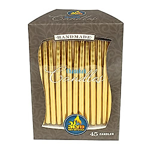 Dripless Chanukah Candles Standard Size - Metallic Gold Hanukkah Candles Fits Most Menorahs - Premium Quality Wax - 45 Count for All 8 Nights of Hanukkah - by Ner Mitzvah
