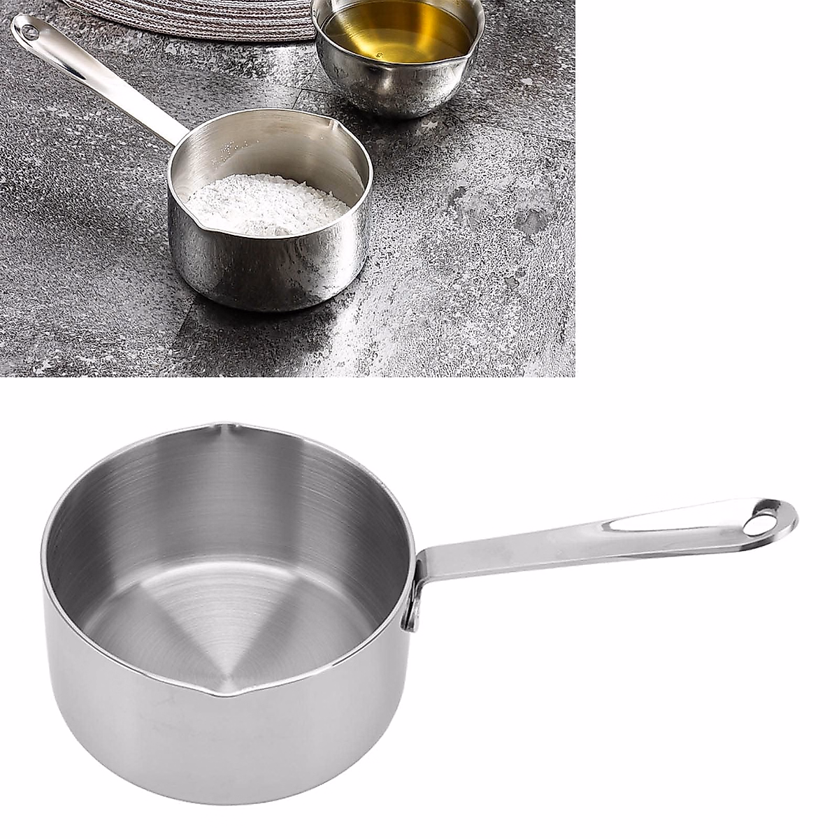Stainless Steel Mini Sauce Pan, 350/500ML Small Saucepan Sauce Cup Sauce Pot with Long Handle for Banquet Chocolate Melting Coffee(350ML)