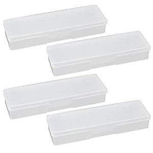 Tighall 4PCS Clear Containers Box with Hinged Lid and Snap Closure Plastic Storage Organizer Box, Painting Pencils Brush Storage Case, Pen Container for Drawing Tools, Office Supplies(White)