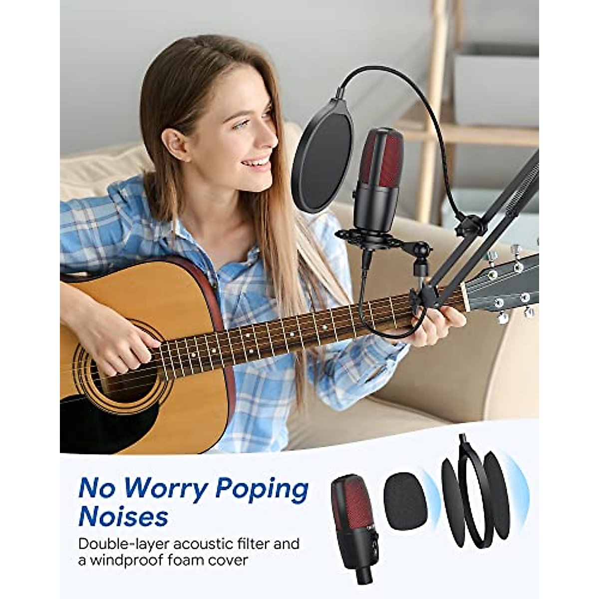 TECURS USB Microphone Condenser, PC Microphone Kit for Computer, Streaming Mic with Adjustable Boom Arm, Gaming,Microphone for Podcast, Twitch, YouTube, PS4, PS5