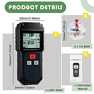3 Pcs Ghost Hunting Equipment Kit, EMF Meter and 2 LED Light Up Motion Activated Cat Balls, Digital Electromagnetic Radiation Tester Detector Motion Activated Cat Ball Toy for Outdoor Ghost Hunting