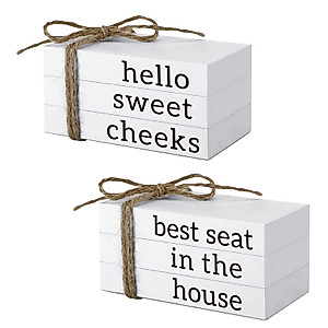 Maitys 2 Pieces Farmhouse Mini Book for Bathroom Kitchen Decor, Funny Wooden Mini Books for Your Restroom Shelf the Small Decorative Accent for Bathroom Kitchen(Classic Style)