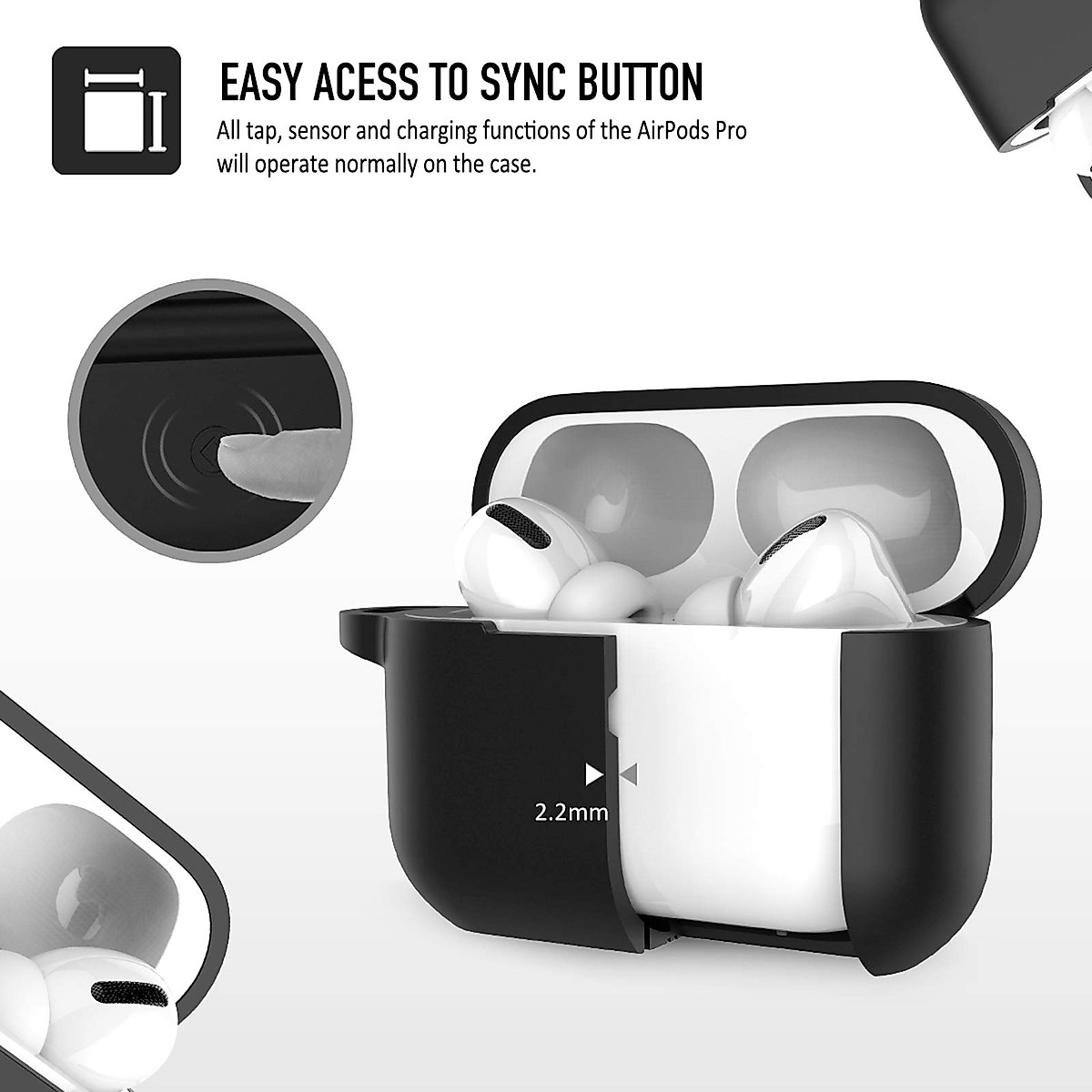 AirPods Pro Case Cover, Coffea Protective Silicone Case with Keychain for Apple AirPod Pro, Black [US Patent Registered]
