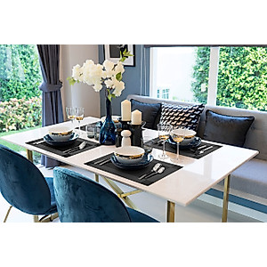 More Décor Dining Table Placemats, Washable Heat-Resistant PVC Vinyl Table Mats for Dining Room and Kitchen, Anti-Slip - Set of 6 -Black