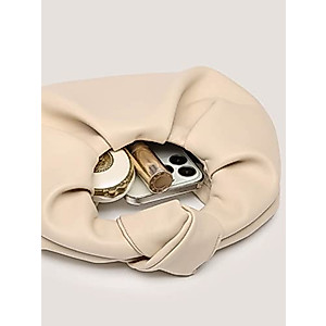 Verdusa Women's Ruched PU Leather Hobo Handbag Clutch Purse Apricot one-size