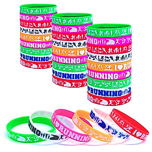 Oringaga 48PCS Running Party Rubber Bracelets, Sport Run Marathon Cross Country Party Baby Shower Birthday Party Supplies Decorations Goodie Bag Favors Inspirational Silicone Wristbands