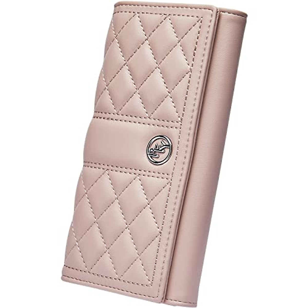 Felomdep Womens Wallet Medium Size Trifold Rfid Blocking Soft PU Leather Large Capacity Long Pink Shopping Wallet For Lady Travel Document Accessories Holder For Passport,Credit Card,Vaccine Card etc