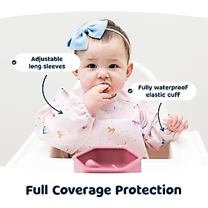 Tiny Twinkle Mess Proof Baby Bib, Cute Full Sleeve Bib Outfit, Waterproof Bibs for Toddlers, Machine Washable, Tug Proof Closure, Baby Smock for Eating, Long Sleeve (Cowboy, Large 2-4 Years)