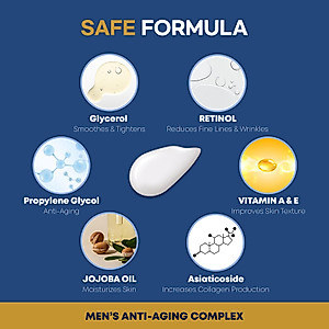 6 in 1 Mens Face Moisturizer: Mens Face Cream, Wrinkle Cream for Face, Eye Bags Treatment & Face Lotion for Men, Mens Anti Aging Cream, Wrinkle & Dark Spots Mens Face Cream, 1.7 oz