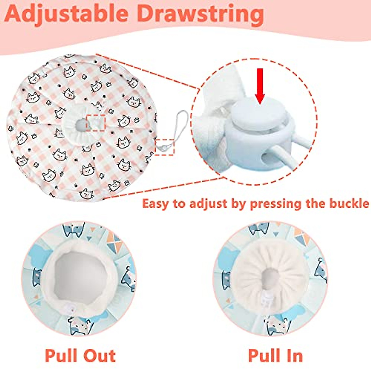 Crazy Felix Cat Cone, Soft Cat Cone Collar to Stop Licking and Scratching, Adjustable Recovery Cone for Cats After Surgery with Drawstring Design, Easy to Eat and Drink