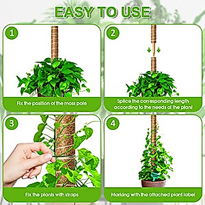 [6 Pack] 94'' Moss Pole, Moss Pole for Plants Monstera, Plant Support Stakes for Indoor Climbing Plants, Monstera Stakes Coco Coir Pole for Potted Plants with 12 Pcs Plant Labels and 100 Pcs Ties
