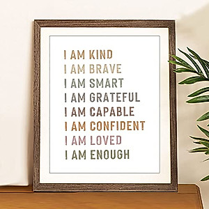 Affirmations Art Print for Kids, Classroom Wall Art, I am Enough, Kid's Bedroom, Rainbow Affirmations Print, I am Kind Smart Loved, Inspirational Nursery Decor, Unframed (11X14 INCH)