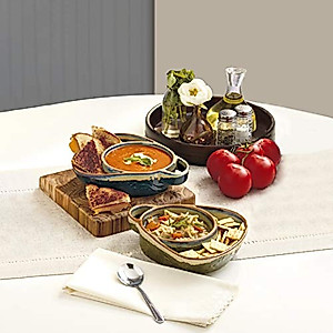 Stoneware Double Bowls for Dips and Soups - Blue and Green - Set of 2