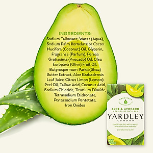 Yardley London Nourishing Bath Soap Bar Aloe & Avocado, Conditions Skin with Creamy Avocado & Olive Extracts, 4.0 oz Bath Bar, 1 Soap Bar