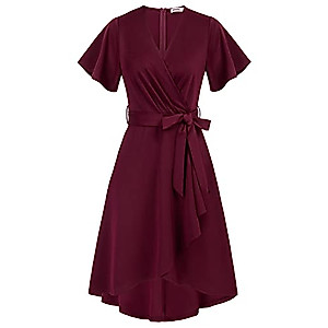 Church 1950s Dress for Women Vintage Elegant Ruffle A Line Casual Cocktail Party Modest Dress for Special Occasions Wine Red XL