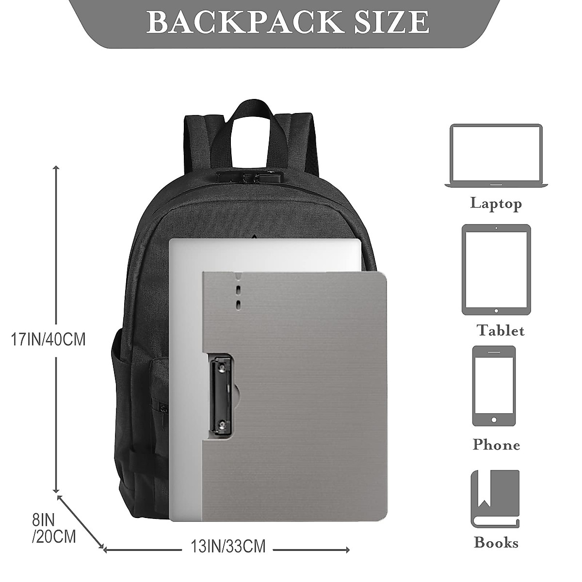 KOSMCCO Smell Proof Medium Backpack with Lock, Unisex Activated Carbon Lining Backpack for Travel Commuter, Black/28.0L