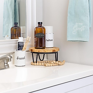 Cornucopia 16oz Amber Glass Bottles with Reusable Chalk Labels and Lids (2 Pack), Refillable Brown Boston Round Bottles, with Black 28-400 Caps