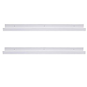 AZSKY 48 Inch Long Floating Bookshelves White Set of 2 Wall Picture Shelf Pine Floating Shelves Photo Frames Narrow Picture Ledge Mounting Hardware Included