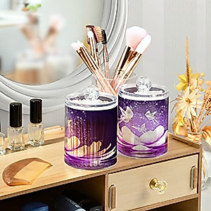 ALAZA 2pcs Beautiful Lotus Flower Qtip Holder Dispenser 14 oz Bathroom Storage Clear Apothecary Jars Containers Cotton Ball,Cotton Rounds,Floss Picks, Hair Clips, Food