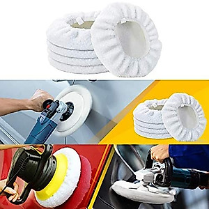 Gcoygip Car Polishing Bonnet Pads, 5PCS Lamb Wool Polishing Buffing Pad Wool Bonnet Pad, Car Polisher Pad Applicator Pad Buffling Car Buffer Waxer for Car Care-White (9-10 Inch)