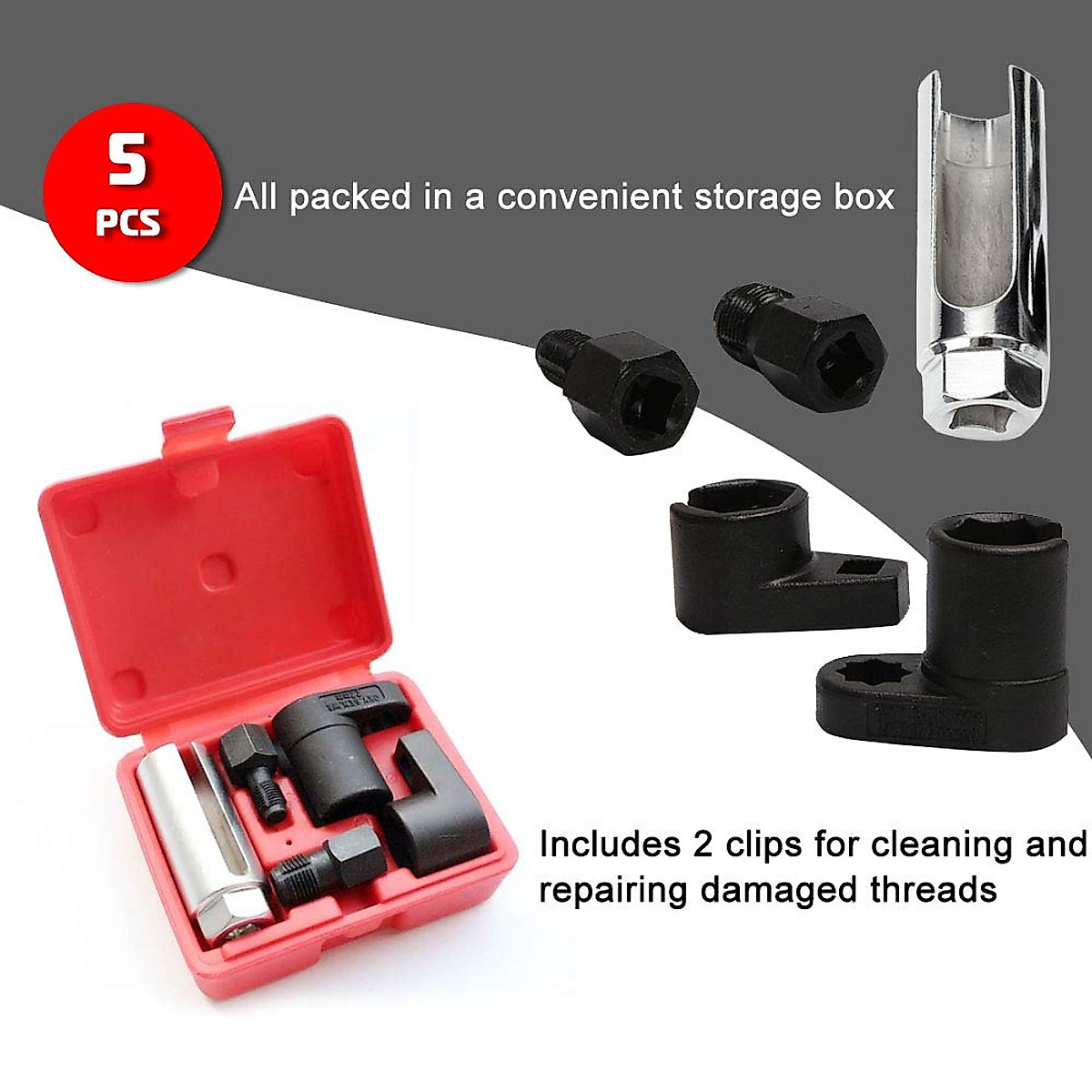 A ABIGAIL 5 PCS Automotive O2 Oxygen Sensor Socket Offset Wrench Remover Tool and Thread Chaser Tool